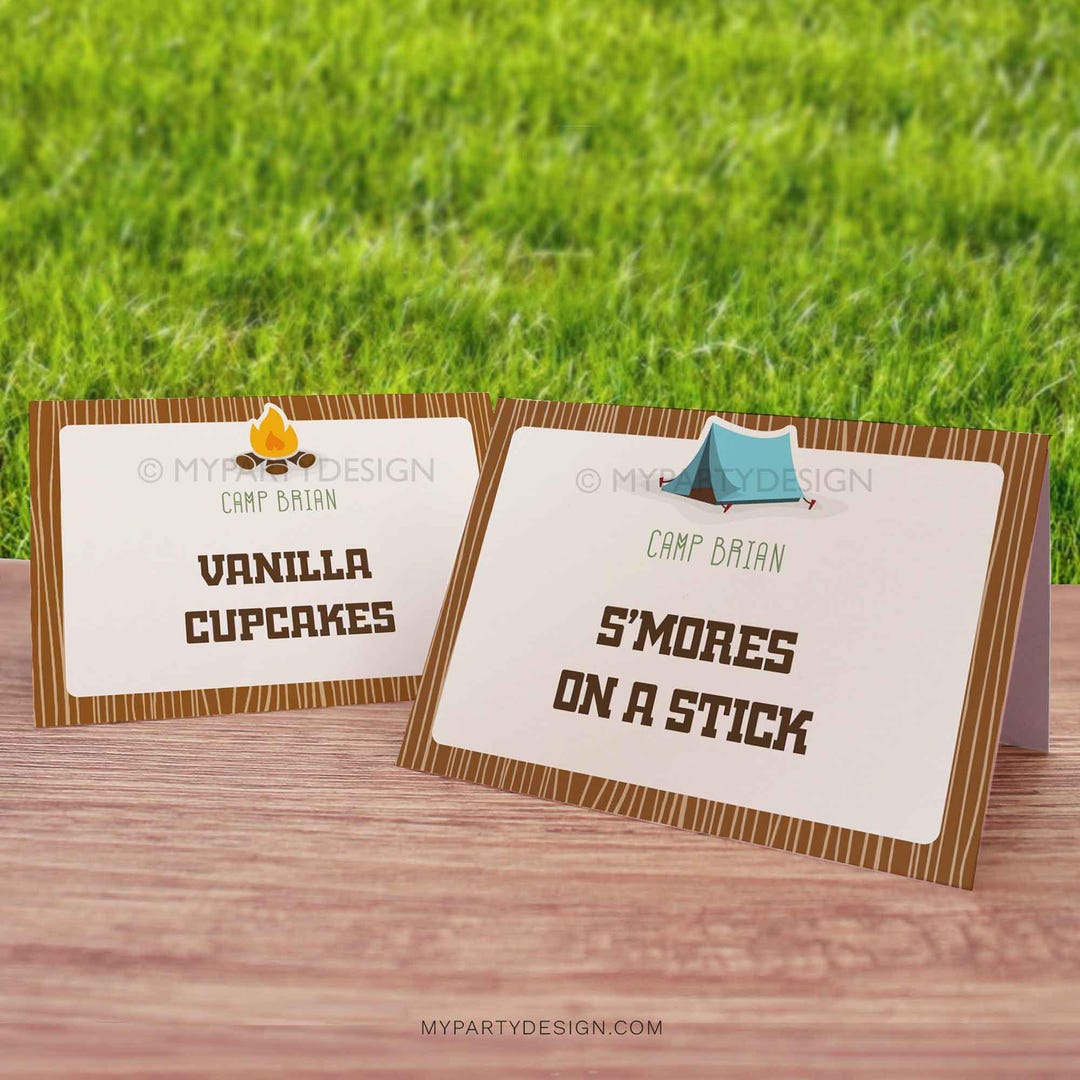 Camping Food Labels, Camp Party Place Cards, Boy Campout Sleepover ...