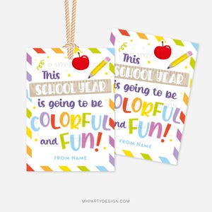 Back to School Colorful and Fun Gift Tag, First Day of School Year Gift ...
