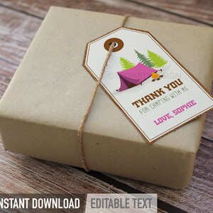 Camping Favor Tags, Camp Party Decorations, Thank You Tags, Girl ...