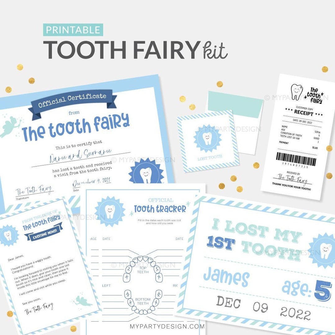 Tooth Fairy Kit - Letter, Receipt, Envelope, Lost Teeth Certificate ...