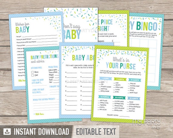 Baby Shower Games Pack, Baby Sprinkle Games Bundle, Boy BabyShower ...