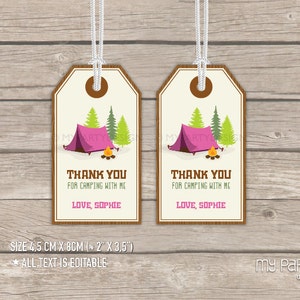 Camping Favor Tags, Camp Party Decorations, Thank You Tags, Girl ...