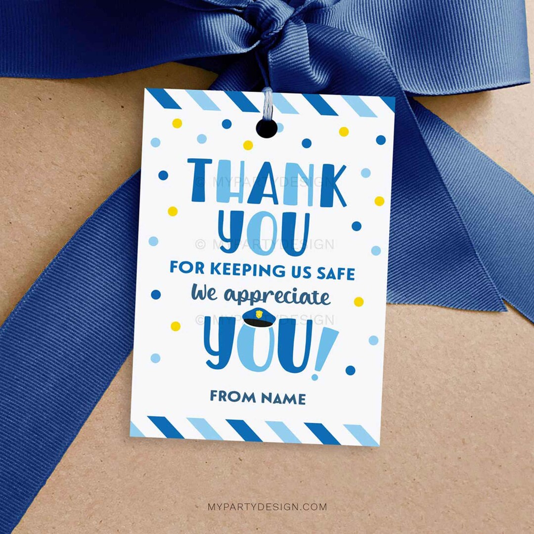 Police Thank You Tag, Appreciation Label for Law Enforcement Gifts ...