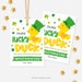 Lucky Duck St Patrick's Day Tag, Kids Rubber Duck Cards for Class Gifts ...
