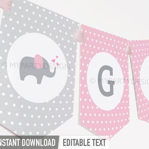 Pink Elephant Banner - Etsy