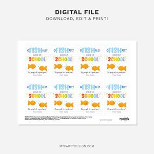 Ofishally Back to School Tag, Fish Snack Labels, First Day of School ...