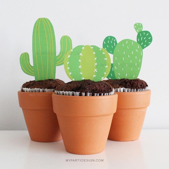 Cactus Cupcake Toppers, Cacti Birthday Cupcakes, Mexican Fiesta Party ...
