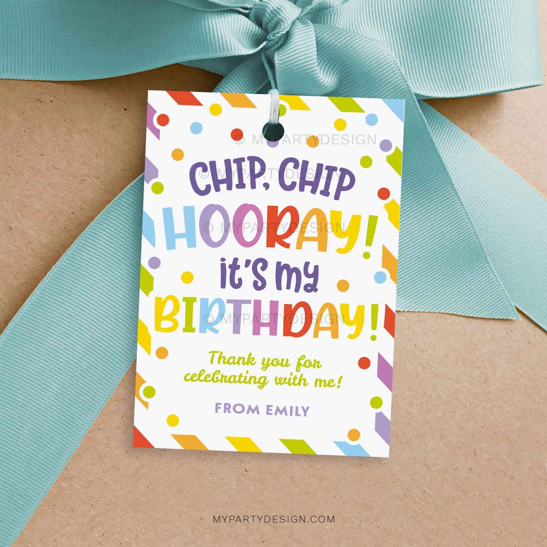 Chip Chip Hooray Birthday Treat Tag, Kids Classroom Gift Label for ...