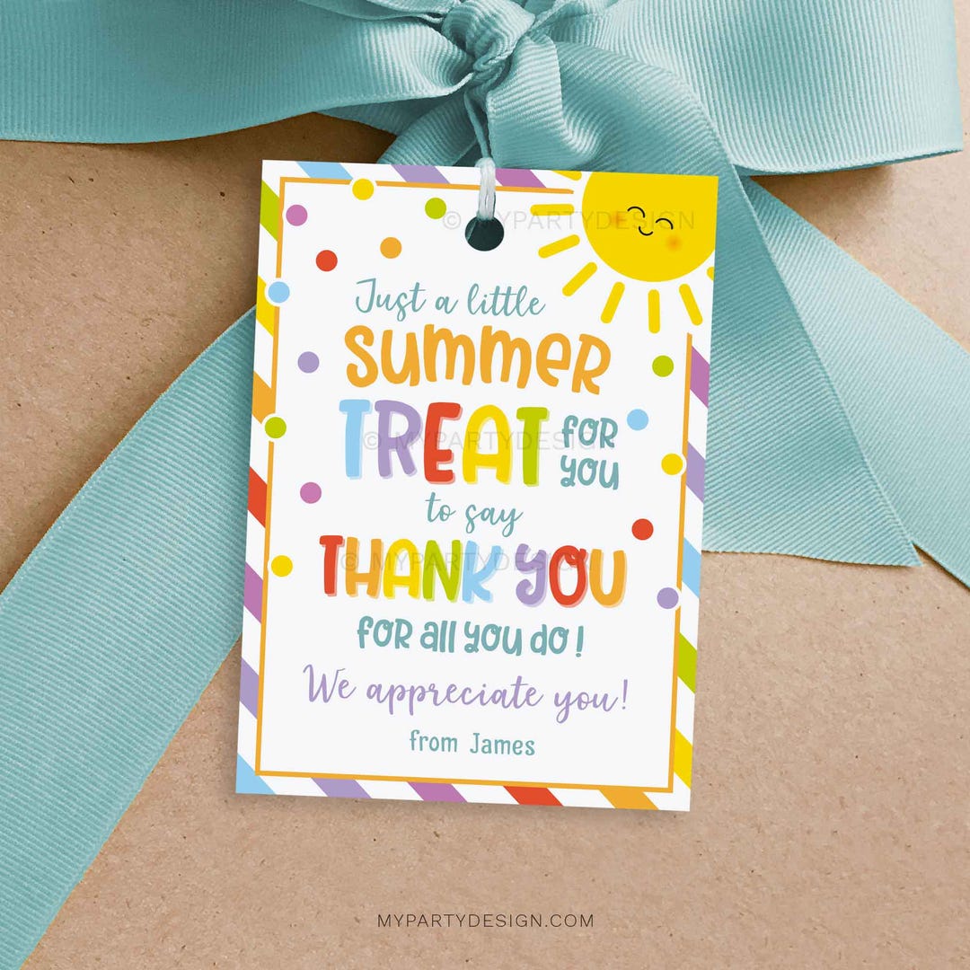 Summer Appreciation Tag, Little Summer Treat to Say Thank You Gift ...