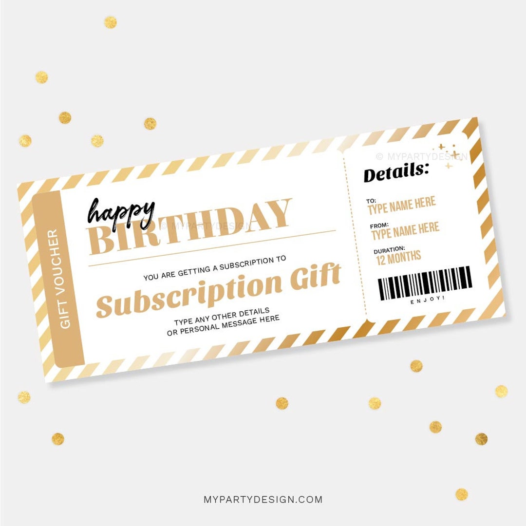 Subscription Gift Voucher Template, Birthday Gift Card, Surprise Movie ...