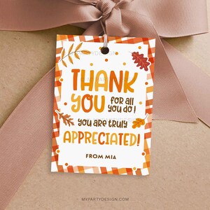 Fall Appreciation Gift Tag, Thank You Label for School Staff, Team or ...