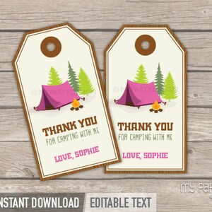 Camping Favor Tags, Camp Party Decorations, Thank You Tags, Girl ...