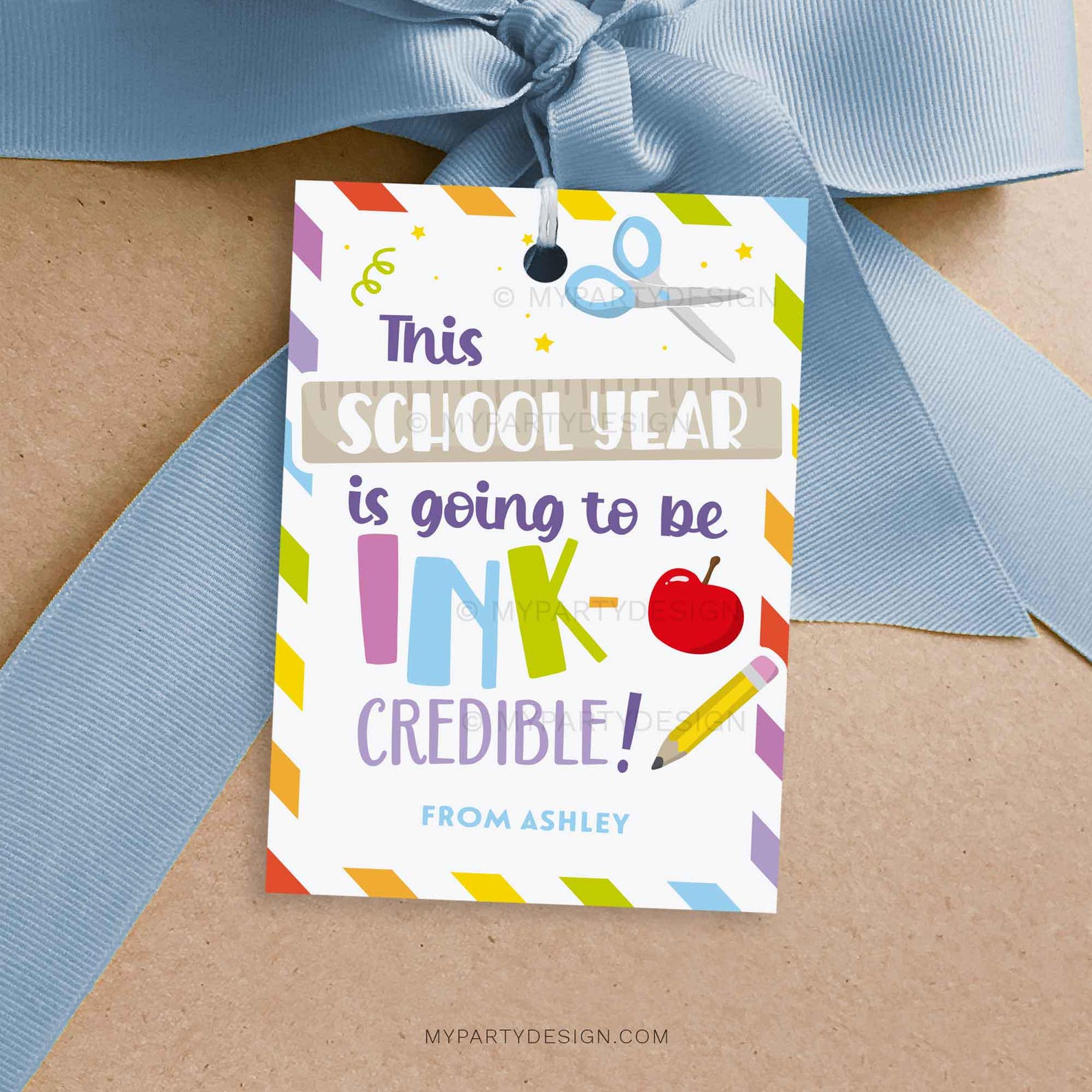 Back to School Ink-credible Gift Tag, First Day of School Year Gift ...