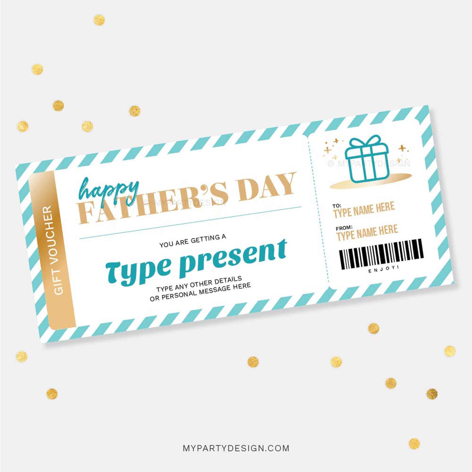 Father's Day Gift Voucher Template, Gift Card for Dad, Surprise Any ...