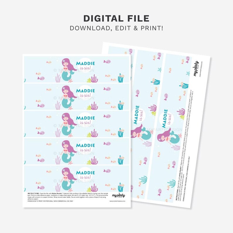 Mermaid Bottle Labels Mermaid Party Printables Girl Birthday - Etsy