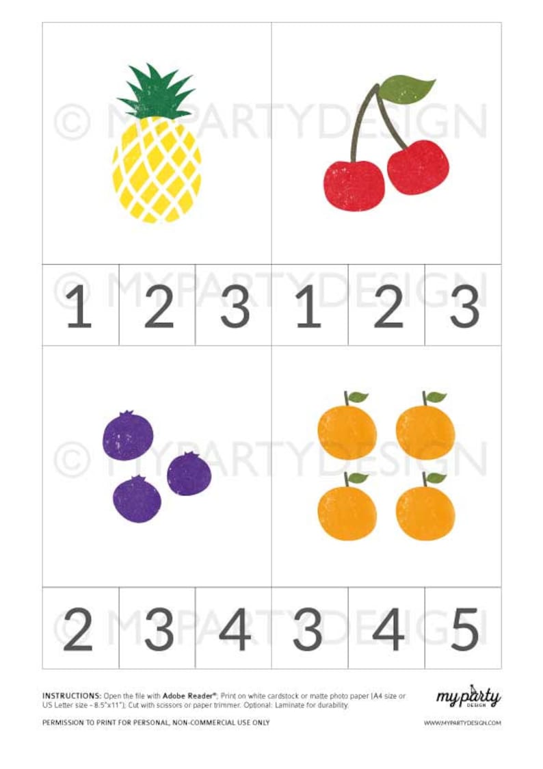 Printable Counting Cards, Fruit Clip Cards, Learn the Numbers ...