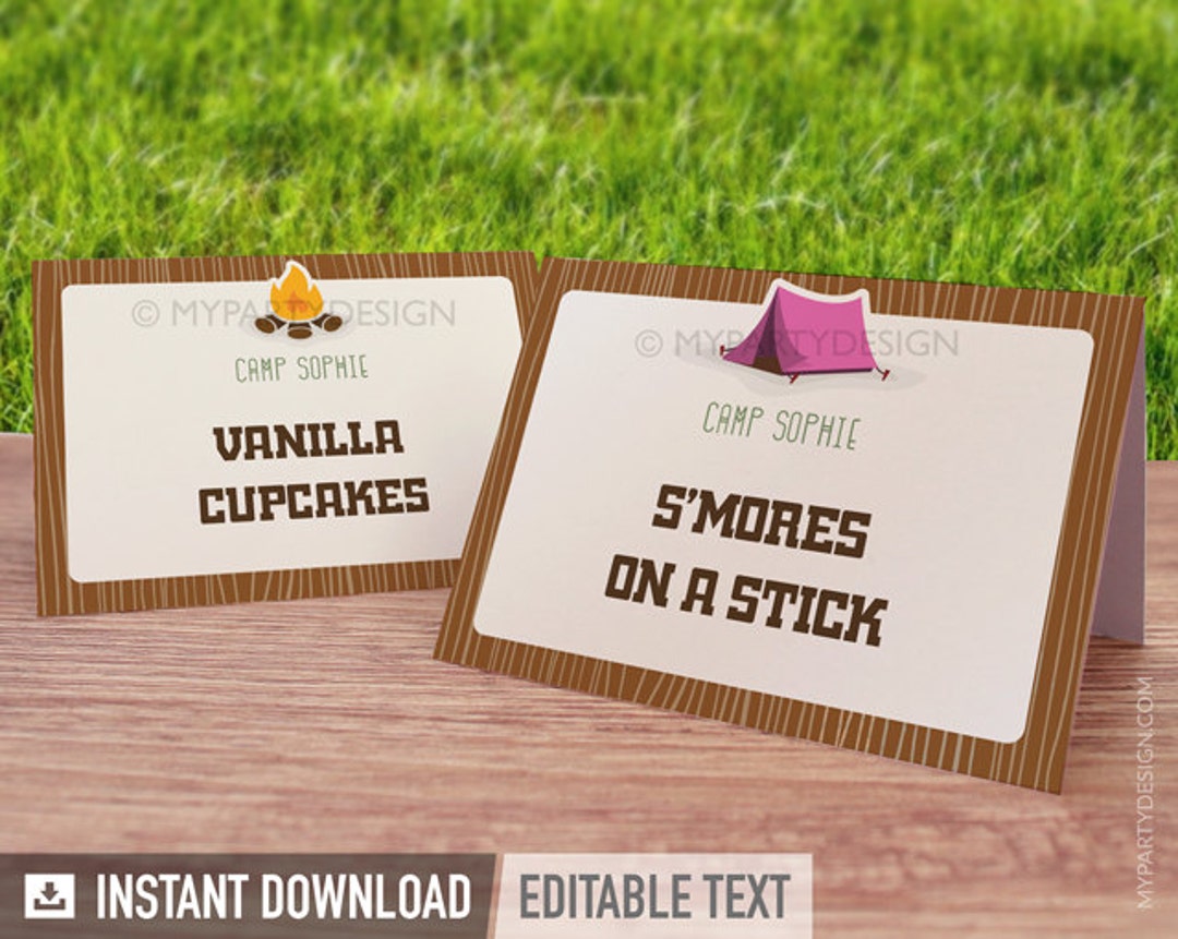 Camping Food Labels, Camping Party Tent Cards, Girl Campout Sleepover ...