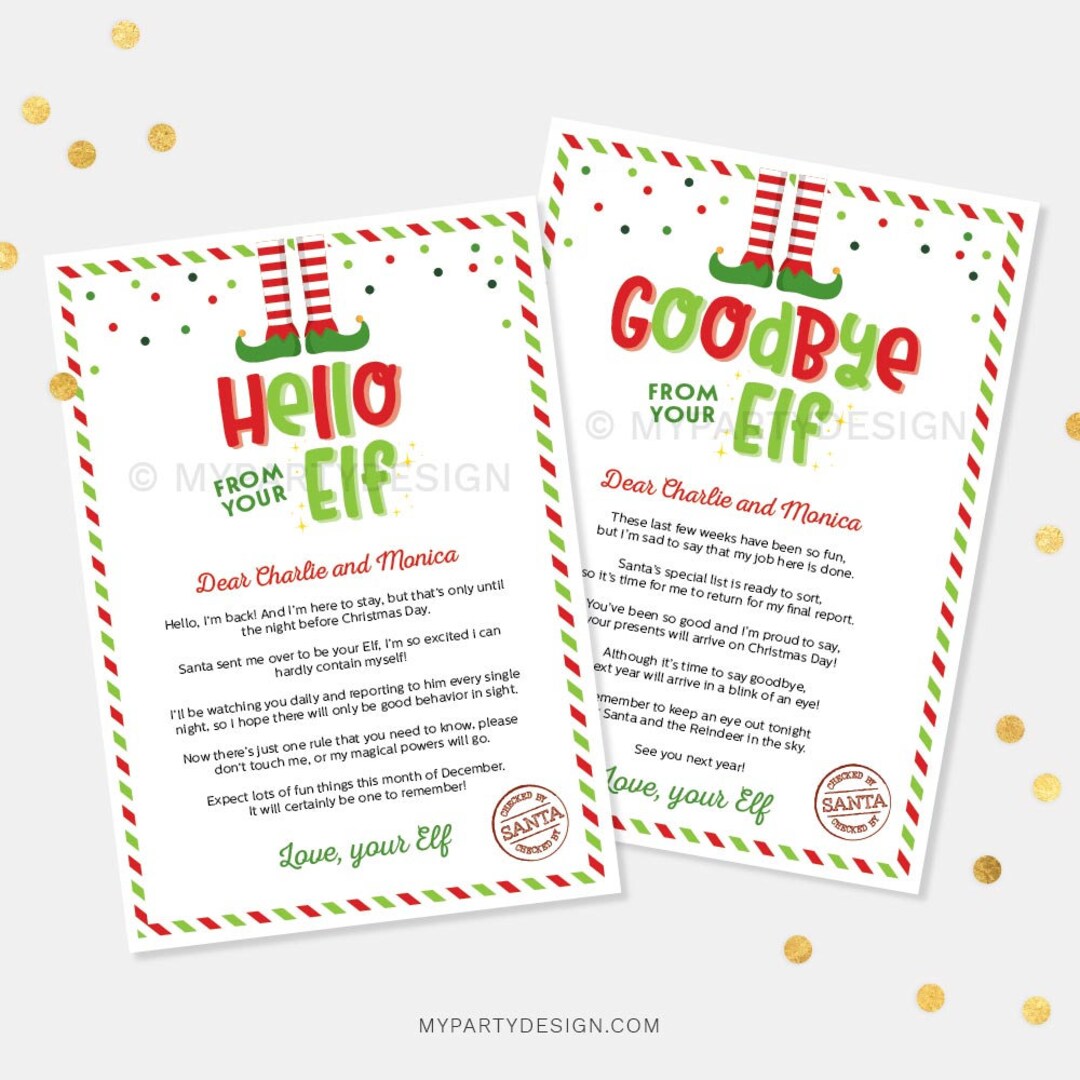 Elf Hello Letter Elf Goodbye Letter Bundle, Christmas Elf Arrival and ...