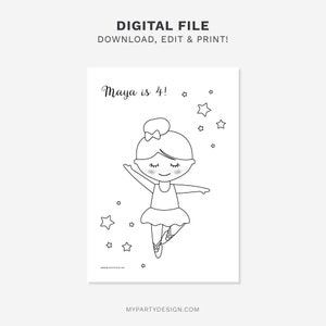 Ballerina Party Coloring Page, Ballet Kids Activity, Dance Birthday ...