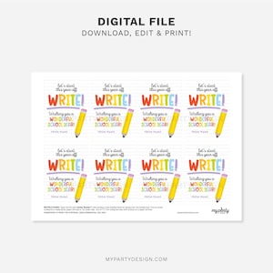 Let's Start This Year off Write Tag, Pencil Back to School Gift Tags ...