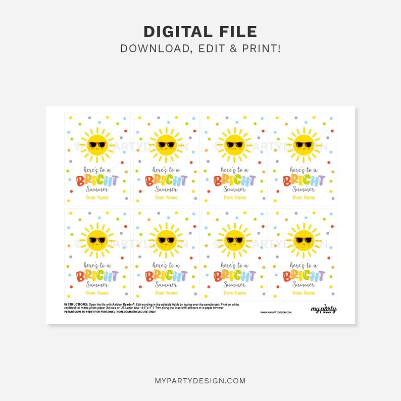 Here's to a Bright Summer Tag, End of School Year Gift Label, Gift for ...