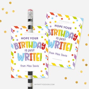 Pencil Happy Birthday Gift Tag, Just Write Birthday Class Gift Label ...