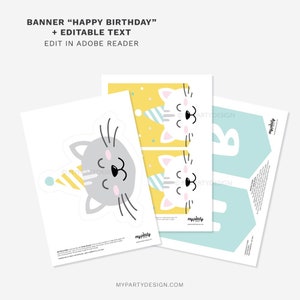 Kitty Cat Birthday Banner, Pet Adoption Party Bunting, Kitten Printable ...