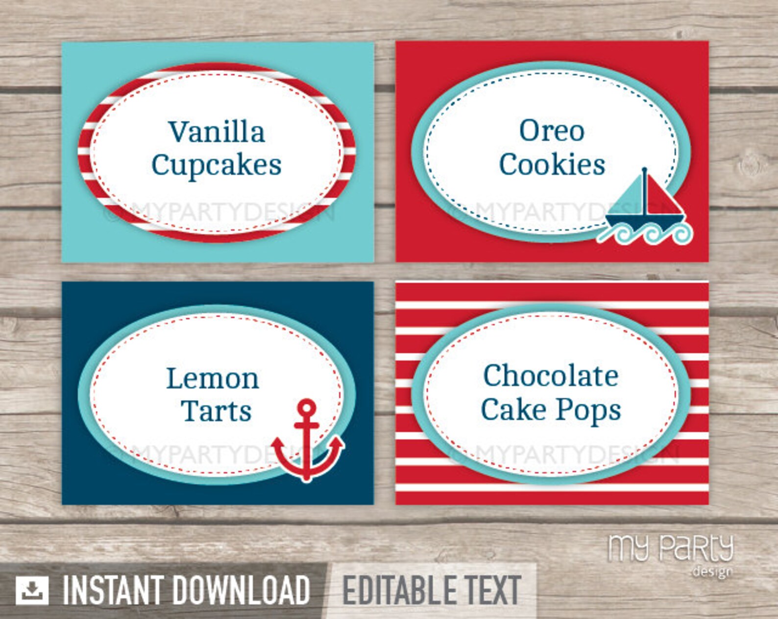 Nautical Food Labels Nautical Birthday Party Tent Cards Boat | Etsy