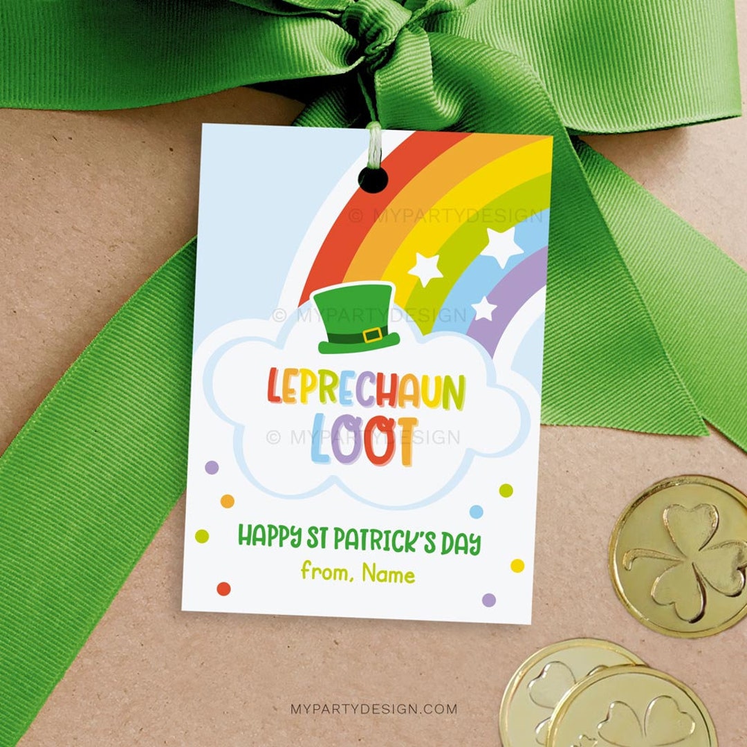 Leprechaun Loot Tag, St Patrick's Day Label, Kids Rainbow Cards for ...