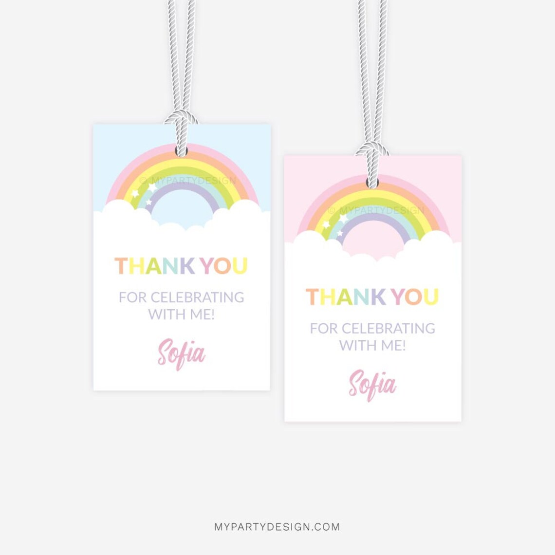 Rainbow Thank You Tags Party Favor Label Pastel Rainbow | Etsy