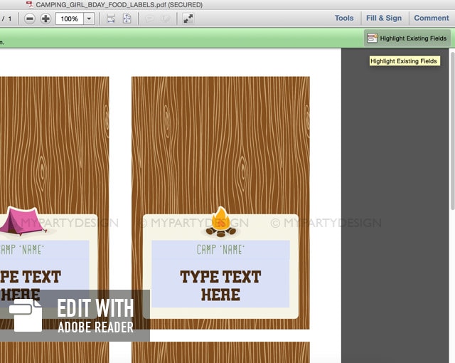 Camping Food Labels, Camping Party Tent Cards, Girl Campout Sleepover ...