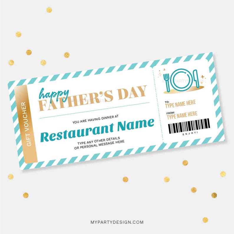 Father's Day Dinner Gift Voucher Template, Gift Card for Dad, Surprise ...