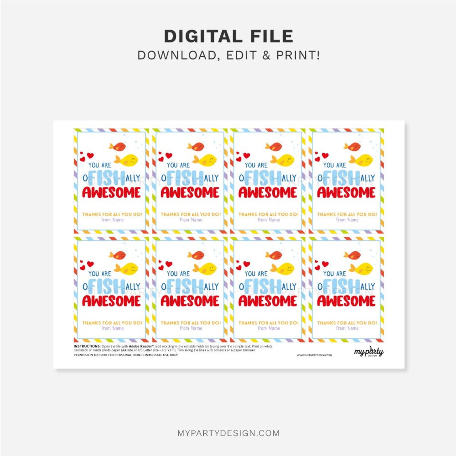 O Fish Ally Awesome Gift Tag, Goldfish Thank You Label, School Staff ...