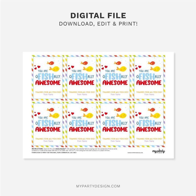 O Fish Ally Awesome Gift Tag Goldfish Thank You Label School - Etsy