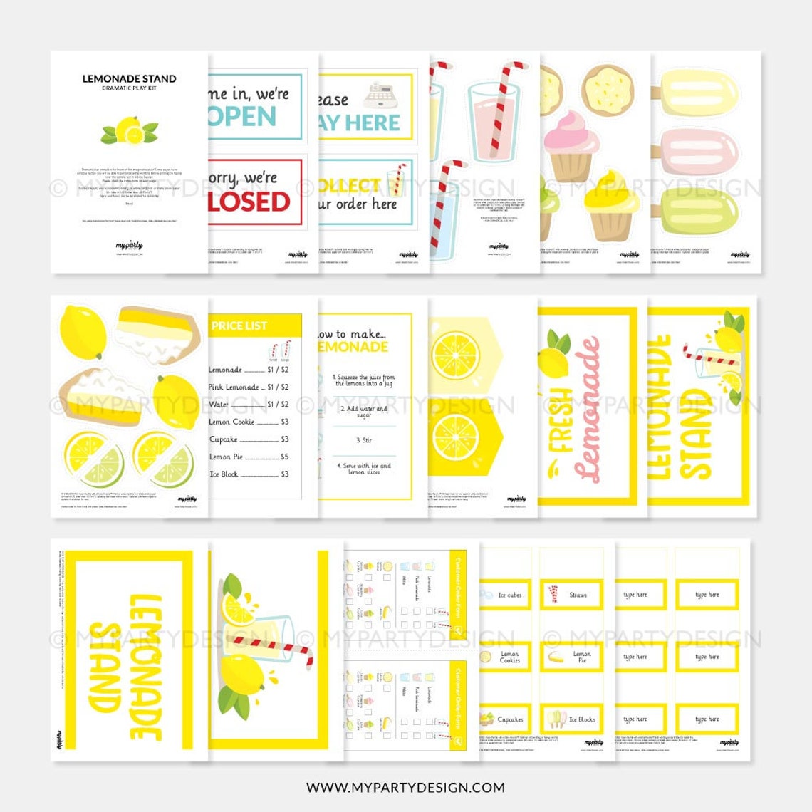 Lemonade Stand Dramatic Play Printables, Kids Summer Pretend Play ...