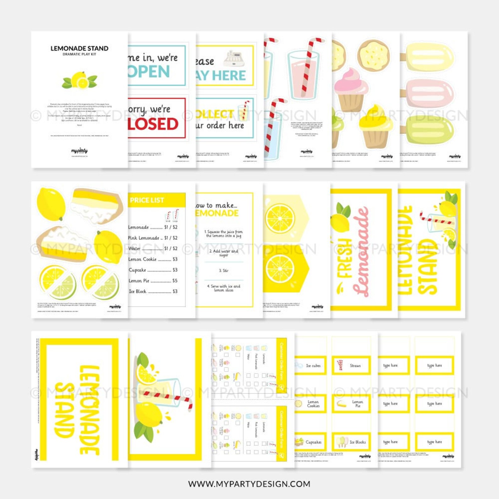 Lemonade Stand Dramatic Play Printables, Kids Summer Pretend Play ...