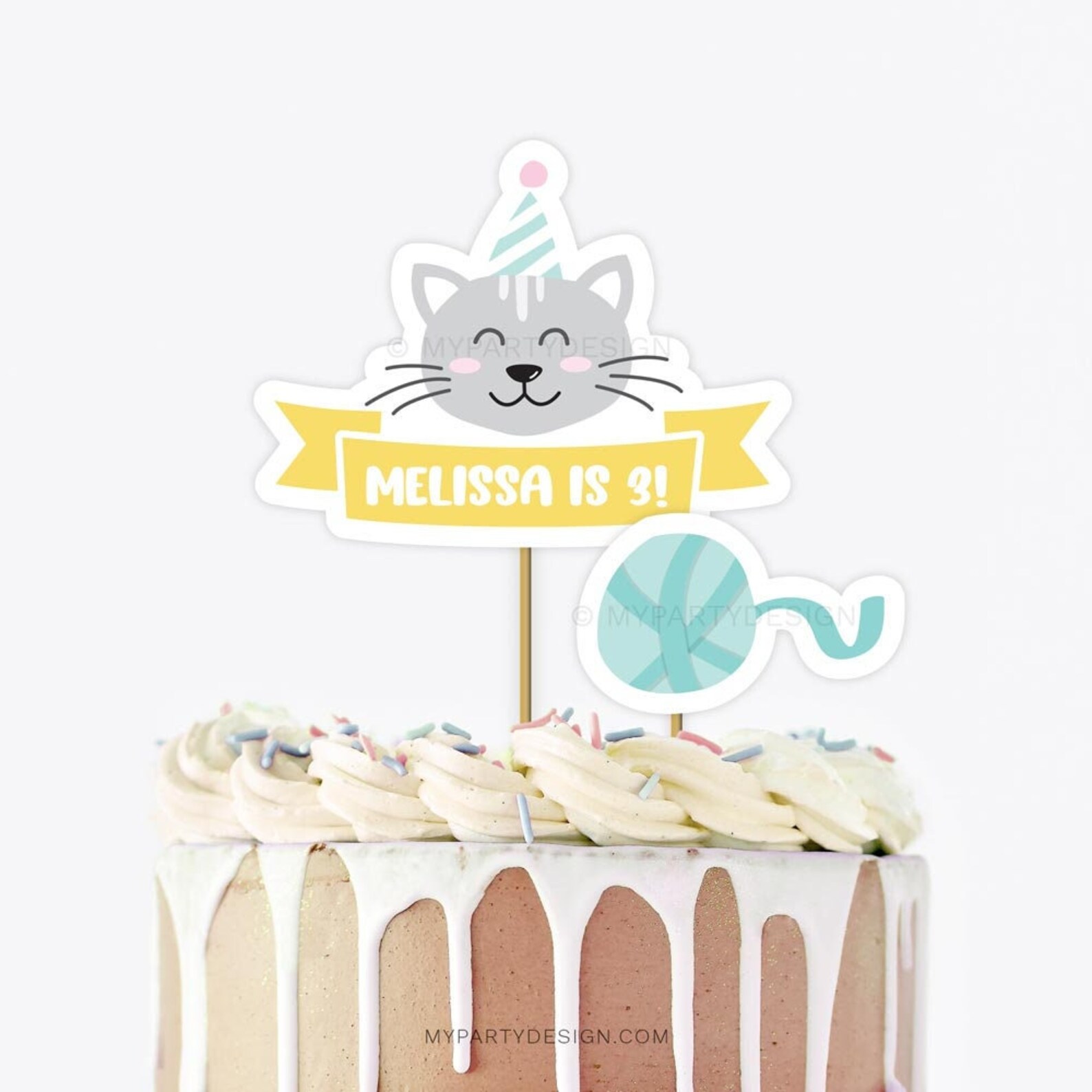 Kitty Cat Cake Topper Kitten Party Printables Birthday Cake - Etsy