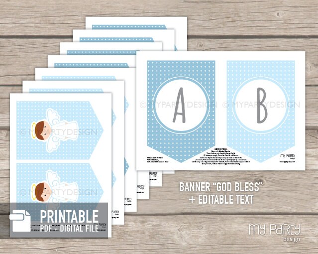 Baptism Banner, Blue Angel Party Decorations, Christening Bunting ...