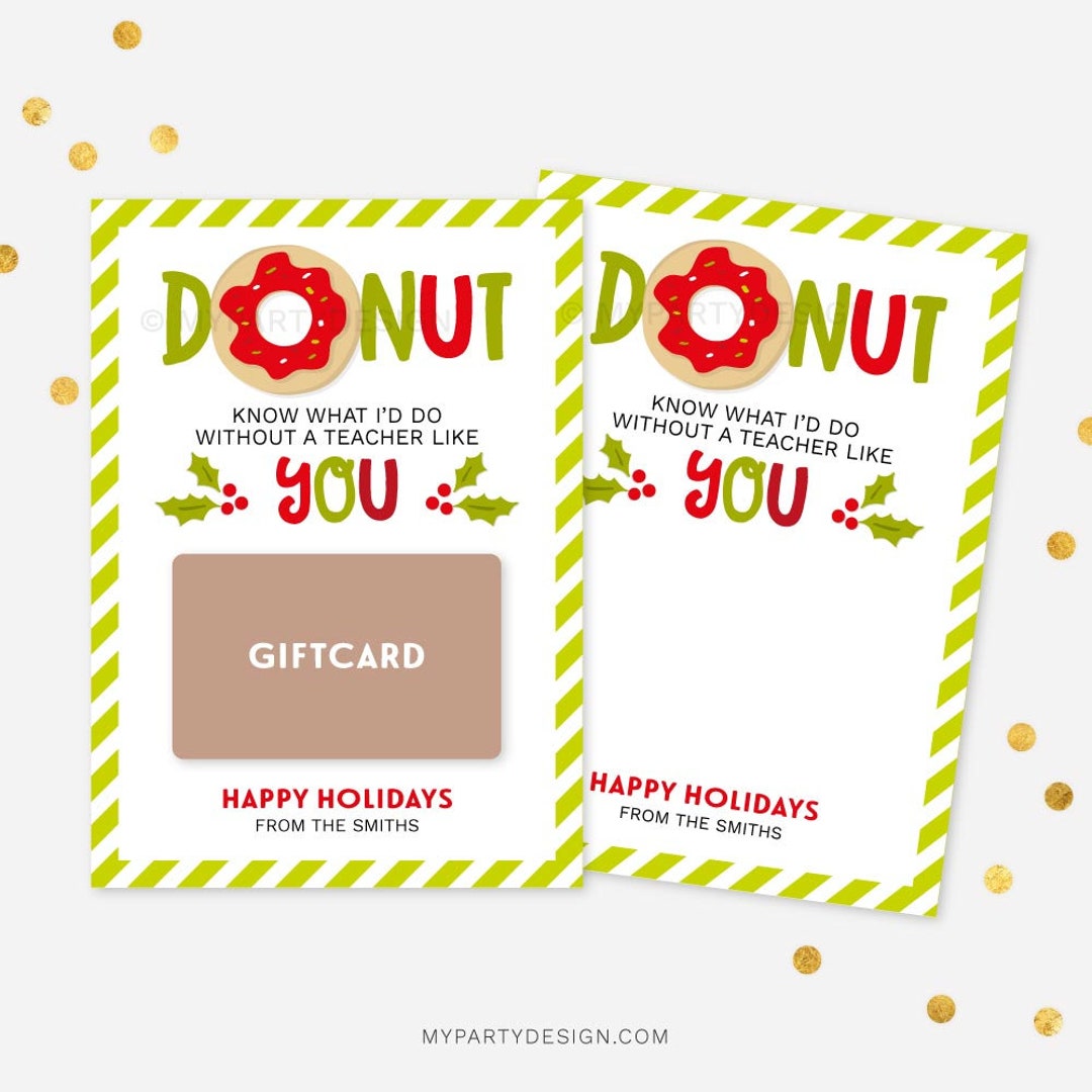 Printable Appreciation Donut Gift Card Holder, Teacher Christmas Gift ...