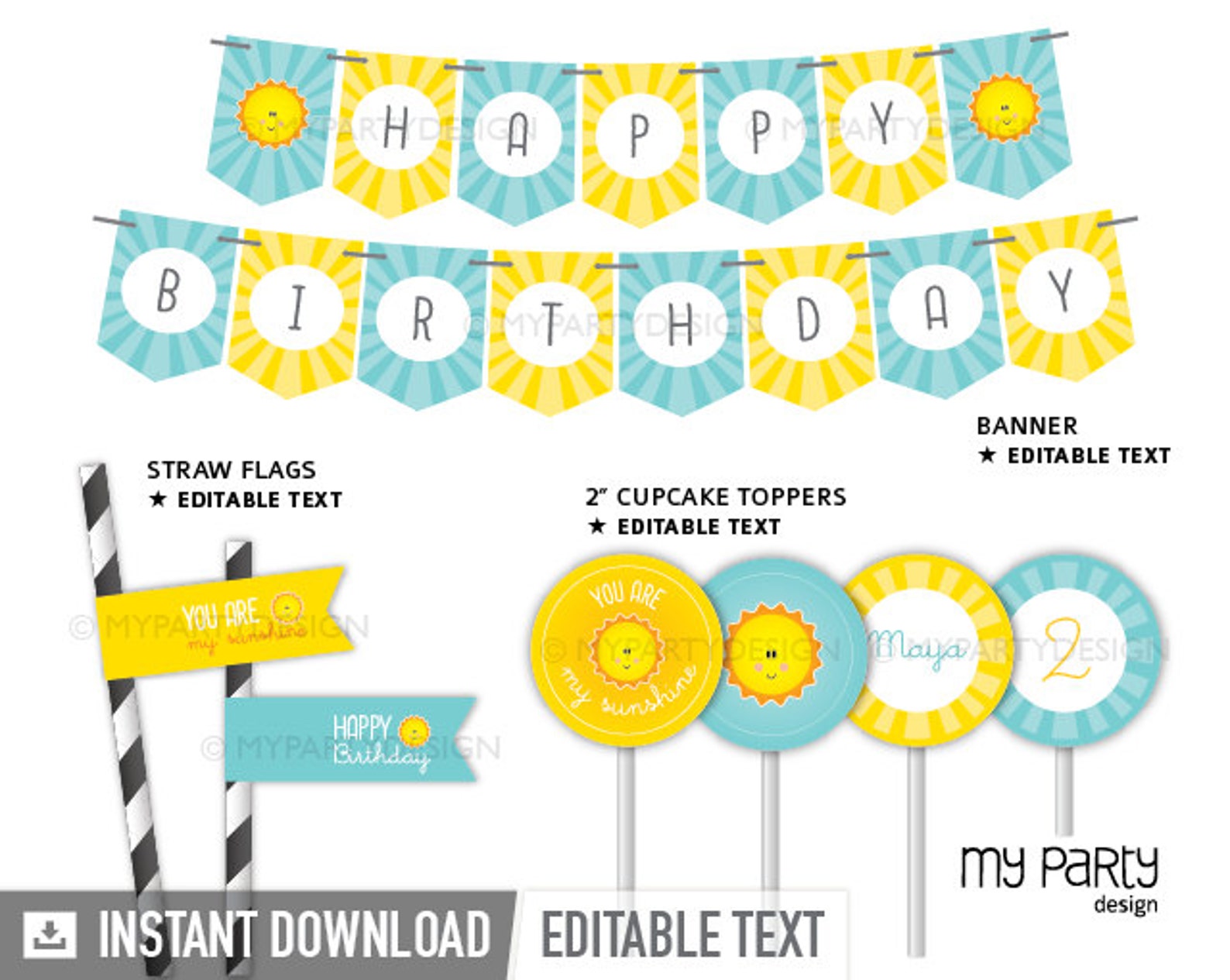 You Are My Sunshine Party Pack Sunshine First Birthday | Etsy