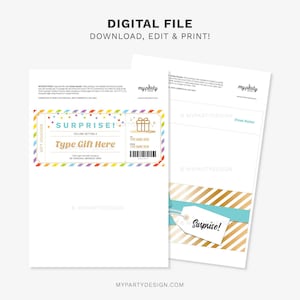 Surprise Gift Voucher Template, Birthday Gift Card, Any Gift Coupon ...