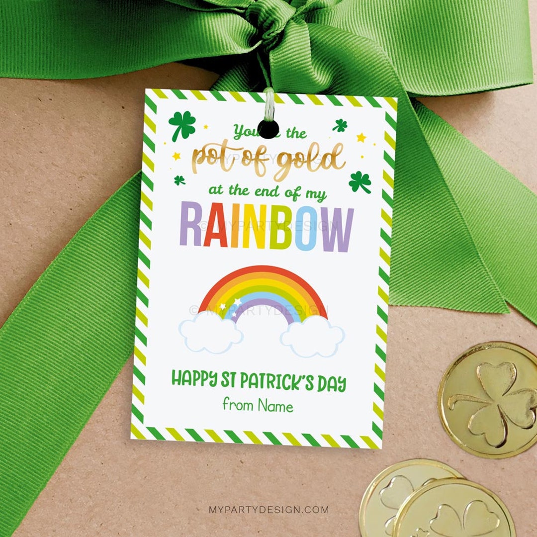 Rainbow St Patrick's Day Tag, Pot of Gold Kids St Patrick Card for ...
