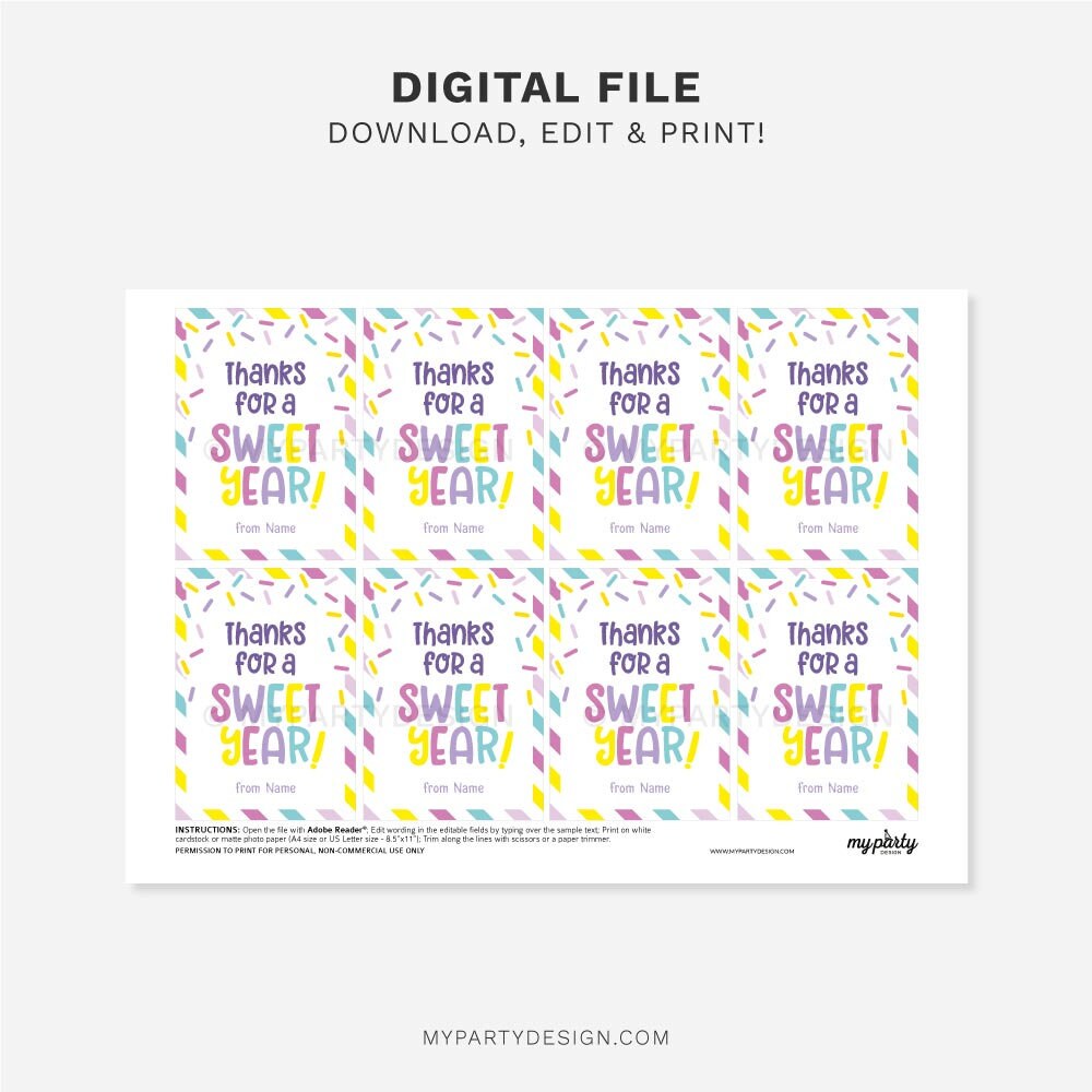 Thanks for a Sweet Year Tag, End of School Summer Gift for Teacher or ...