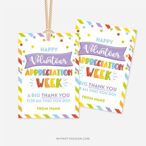 Happy Volunteer Appreciation Week Tag, Thank You Label for Pta / Pto ...