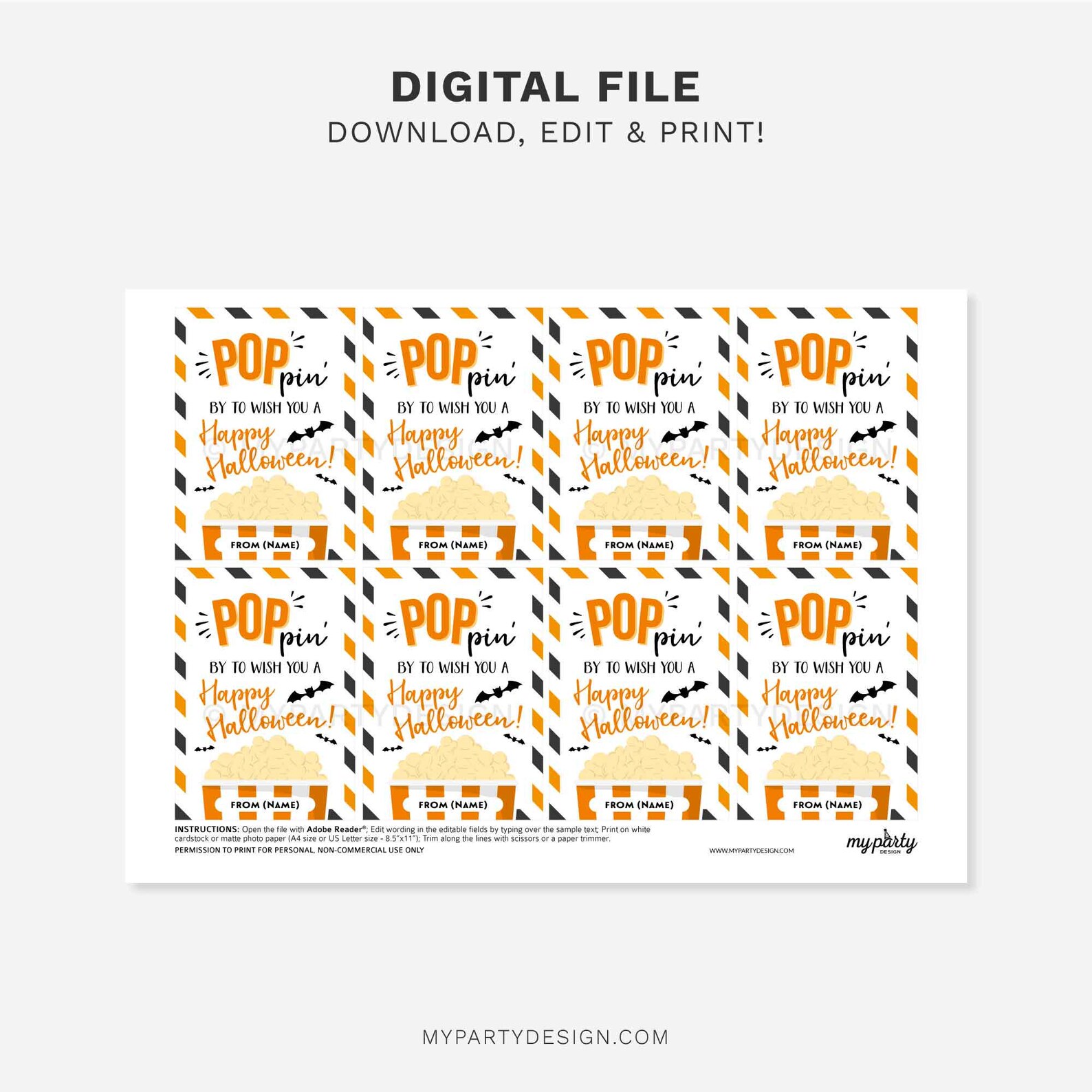 Halloween Popcorn Gift Tag, Poppin by Gift Label, Thank You Gift for ...