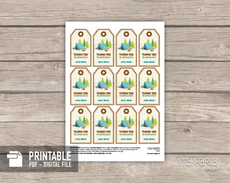 Camping Favor Tags Camp Party Decorations Printable Thank - Etsy