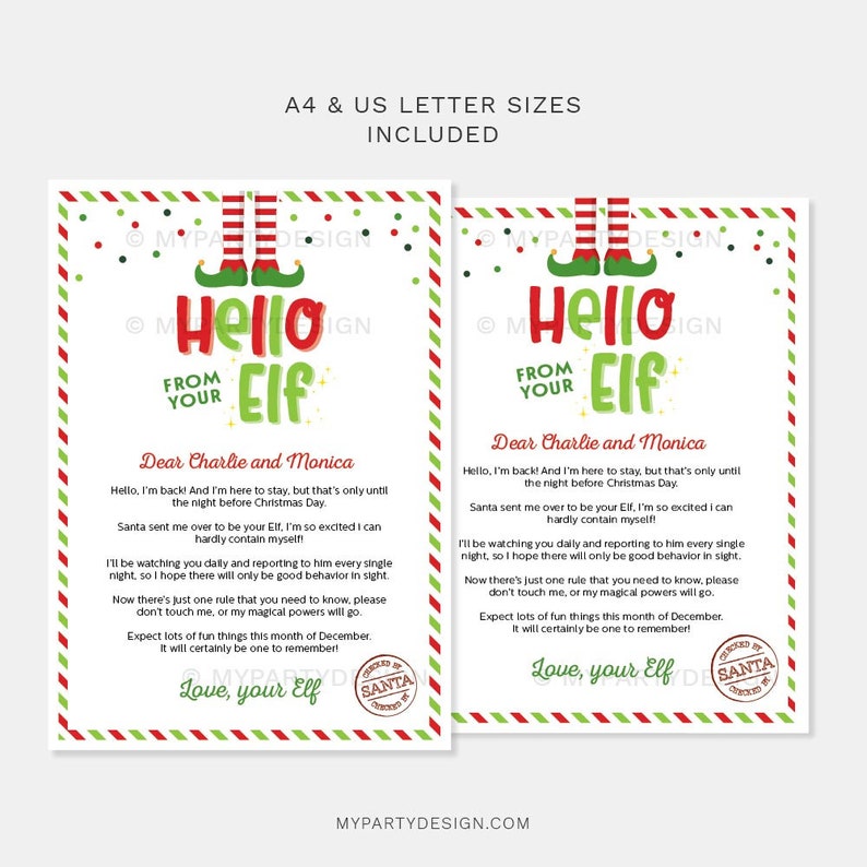 Elf Hello Letter Elf Goodbye Letter Bundle, Christmas Elf Arrival and ...