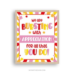Bursting With Appreciation Sign, Star Thank You Print for for Teachers ...