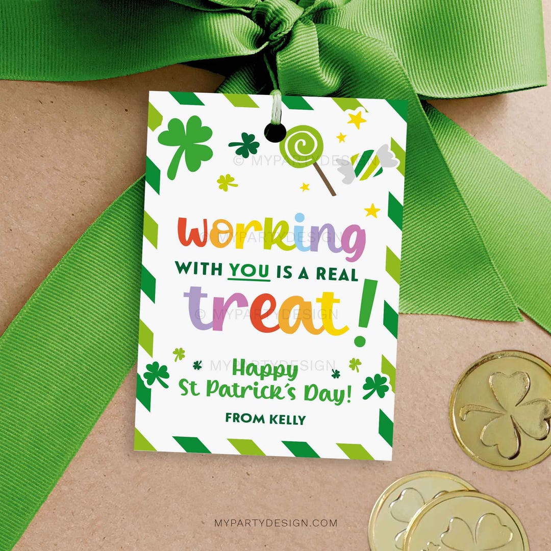 Work St Patrick's Day Gift Tag, Working With You is a Real Treat, St ...