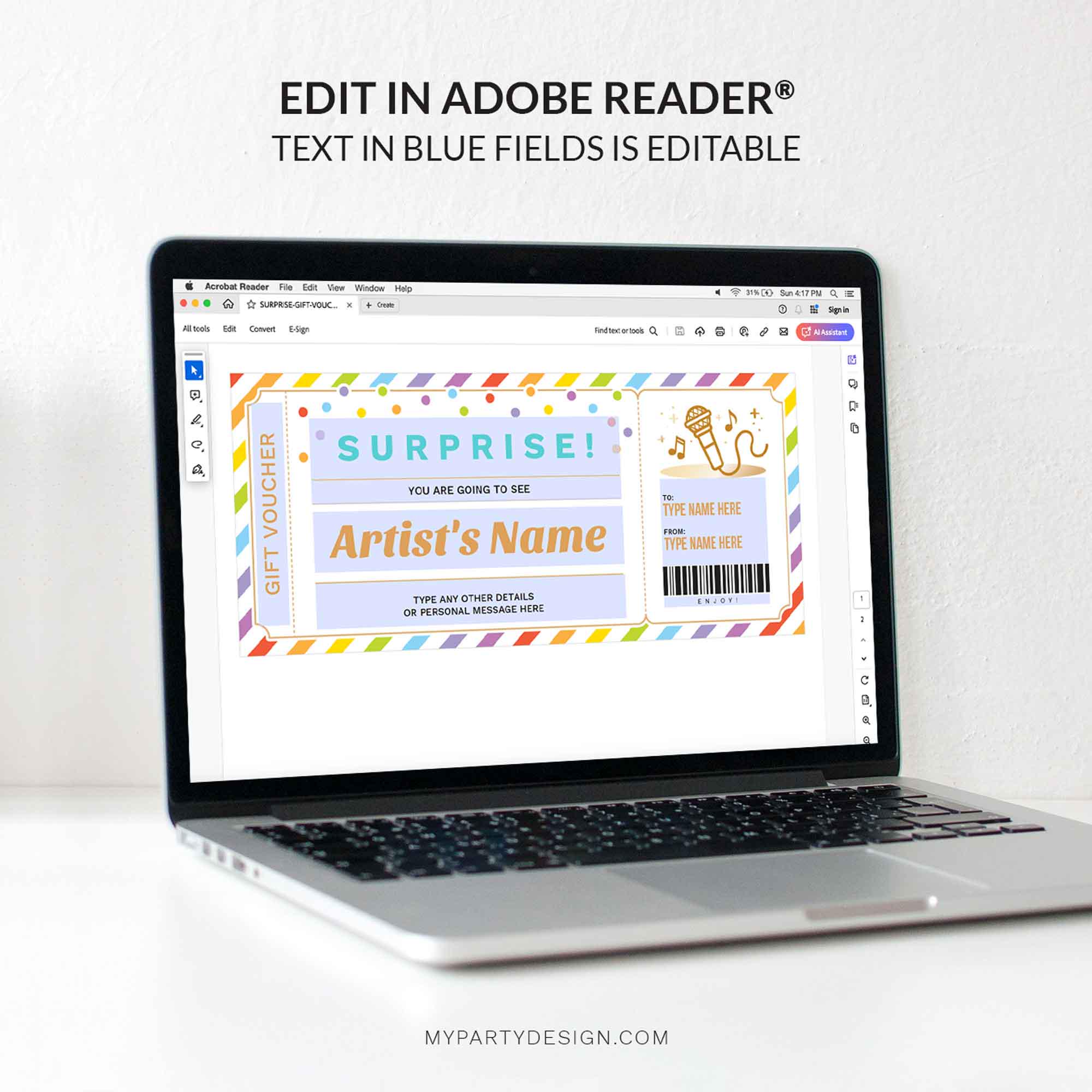 Surprise Concert Gift Voucher Template, Music Artist Ticket, Live on ...